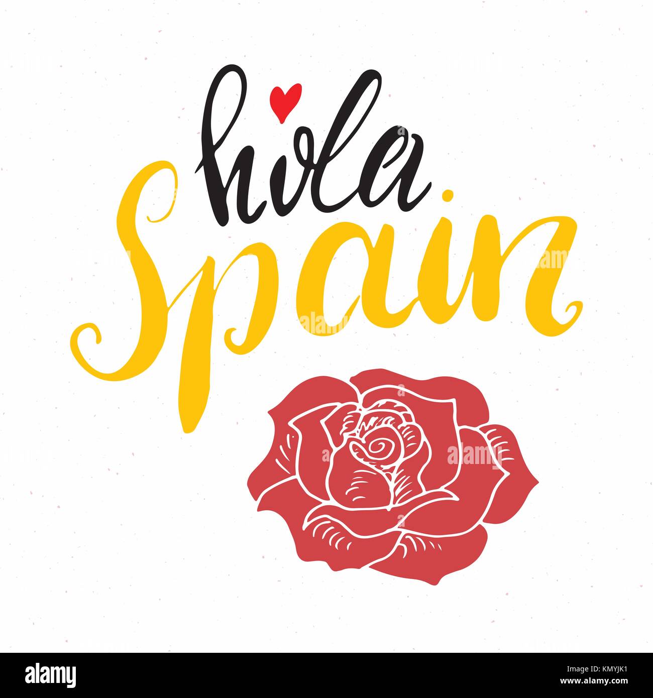 Hello Spain hand drawn greeting card with lettering and sketched rose ...