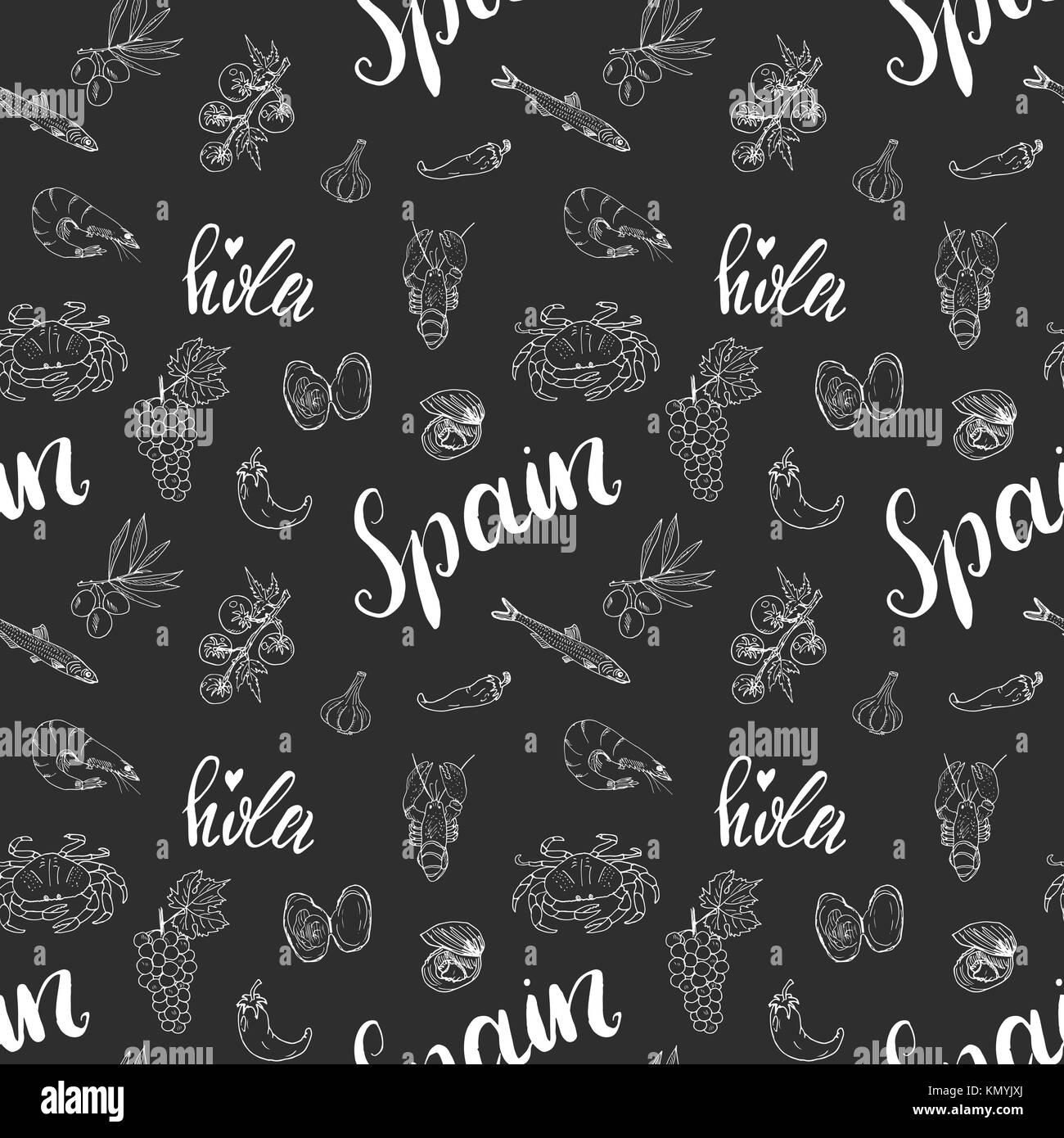 Spain seamless pattern doodle elements, Hand drawn sketch spanish food ...