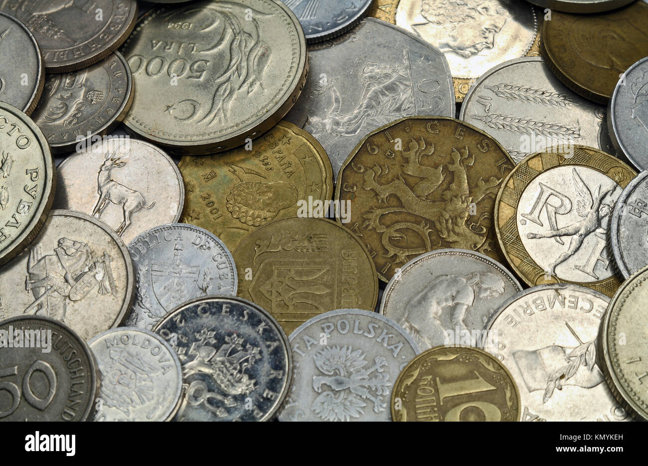 Coins of the different states, old and modern, as a background Stock ...