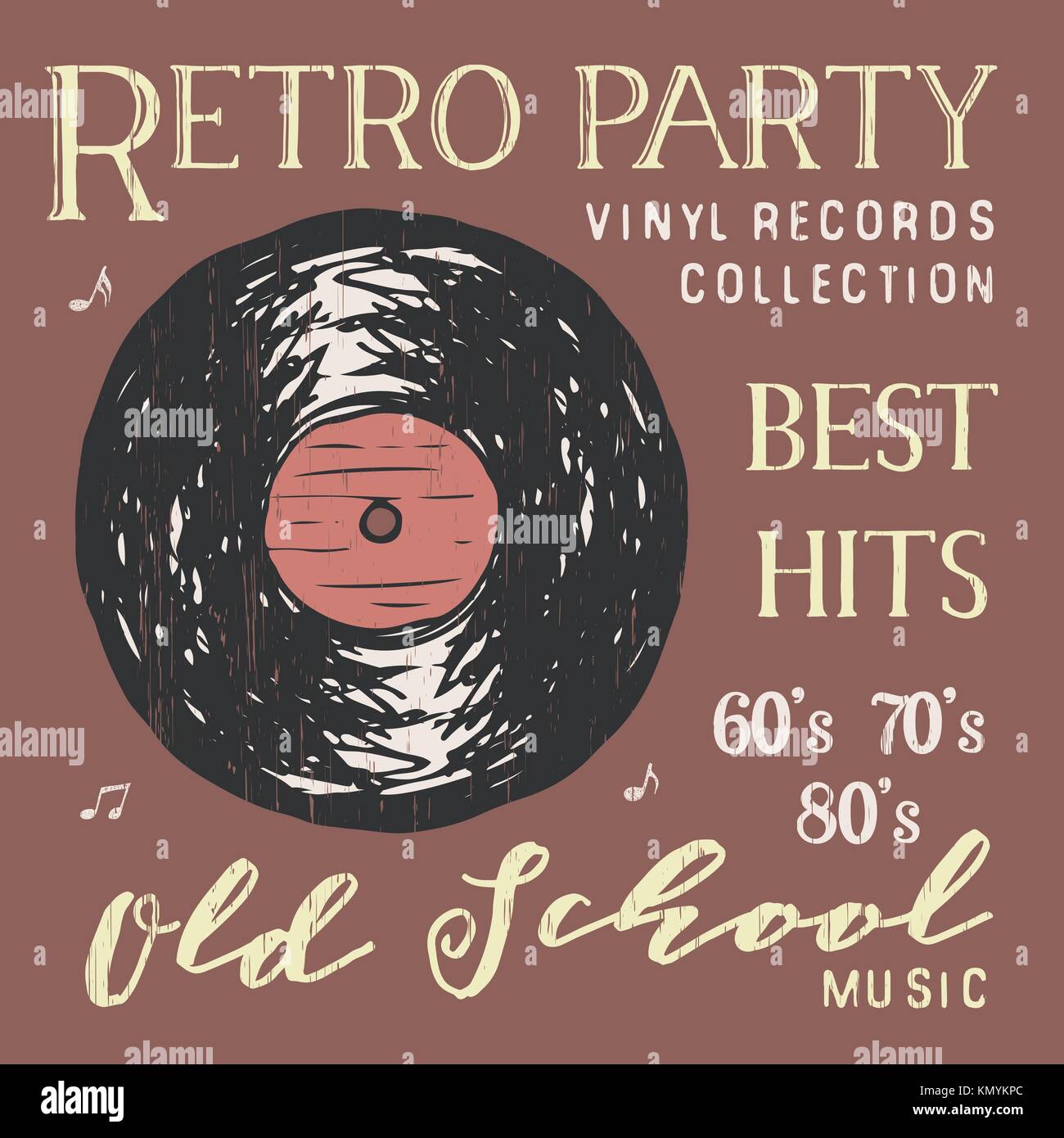 T-shirt design, retro party with vinyl record typography graphics ...