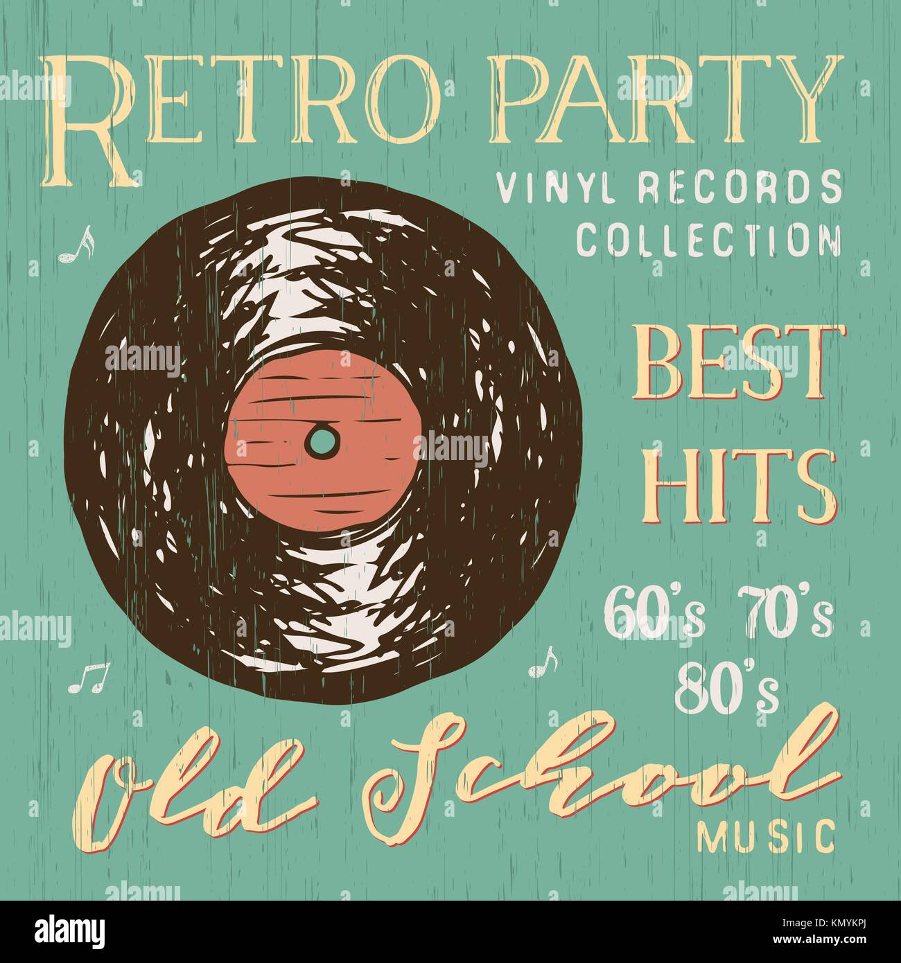 T-shirt design, retro party with vinyl record typography graphics ...