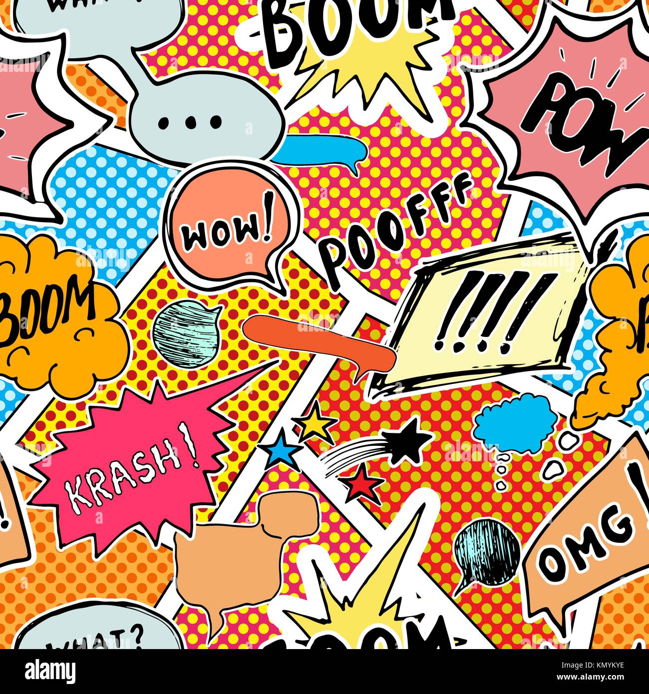 Seamless pattern background with handdrawn comic book speech bubbles ...