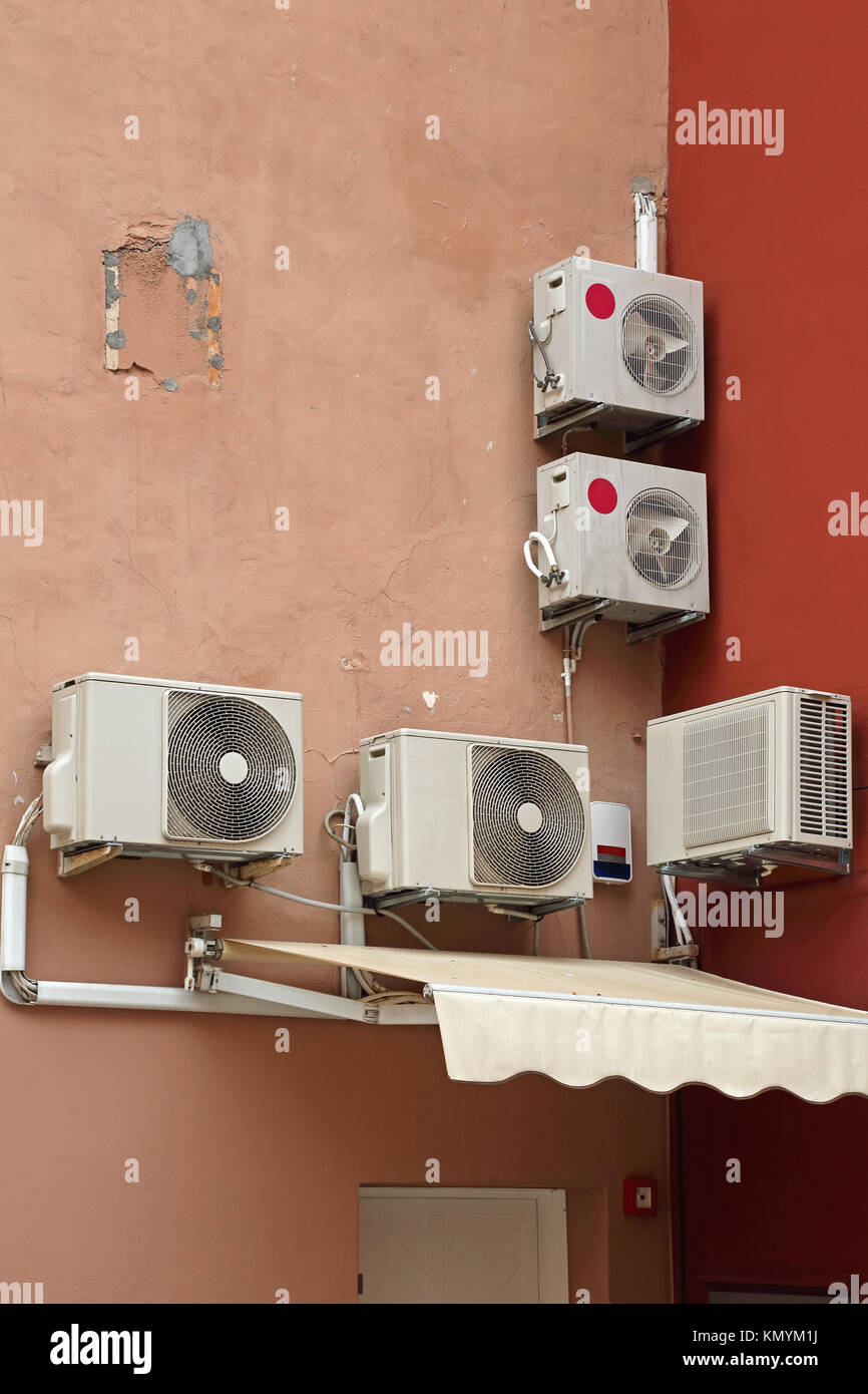 External Compressor Units of Air Conditioners at Building Wall Stock ...
