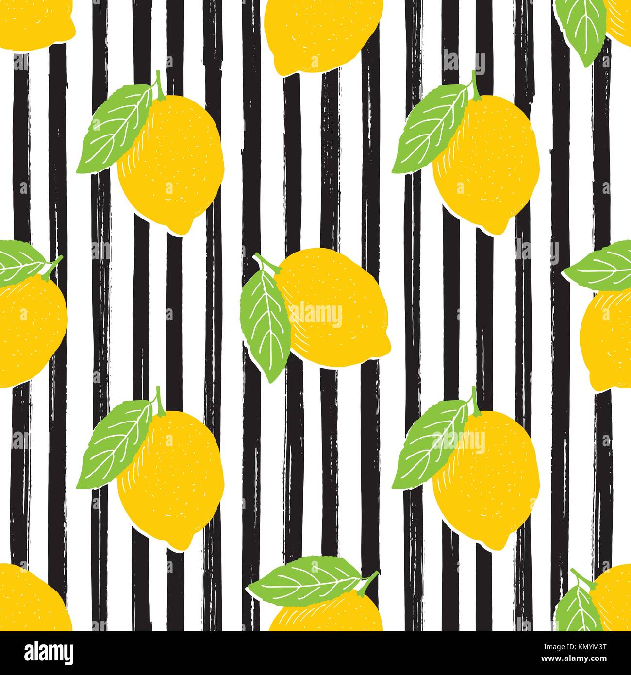 Lemon hand drawn sketch striped Seamless Pattern. Vector Illustration ...