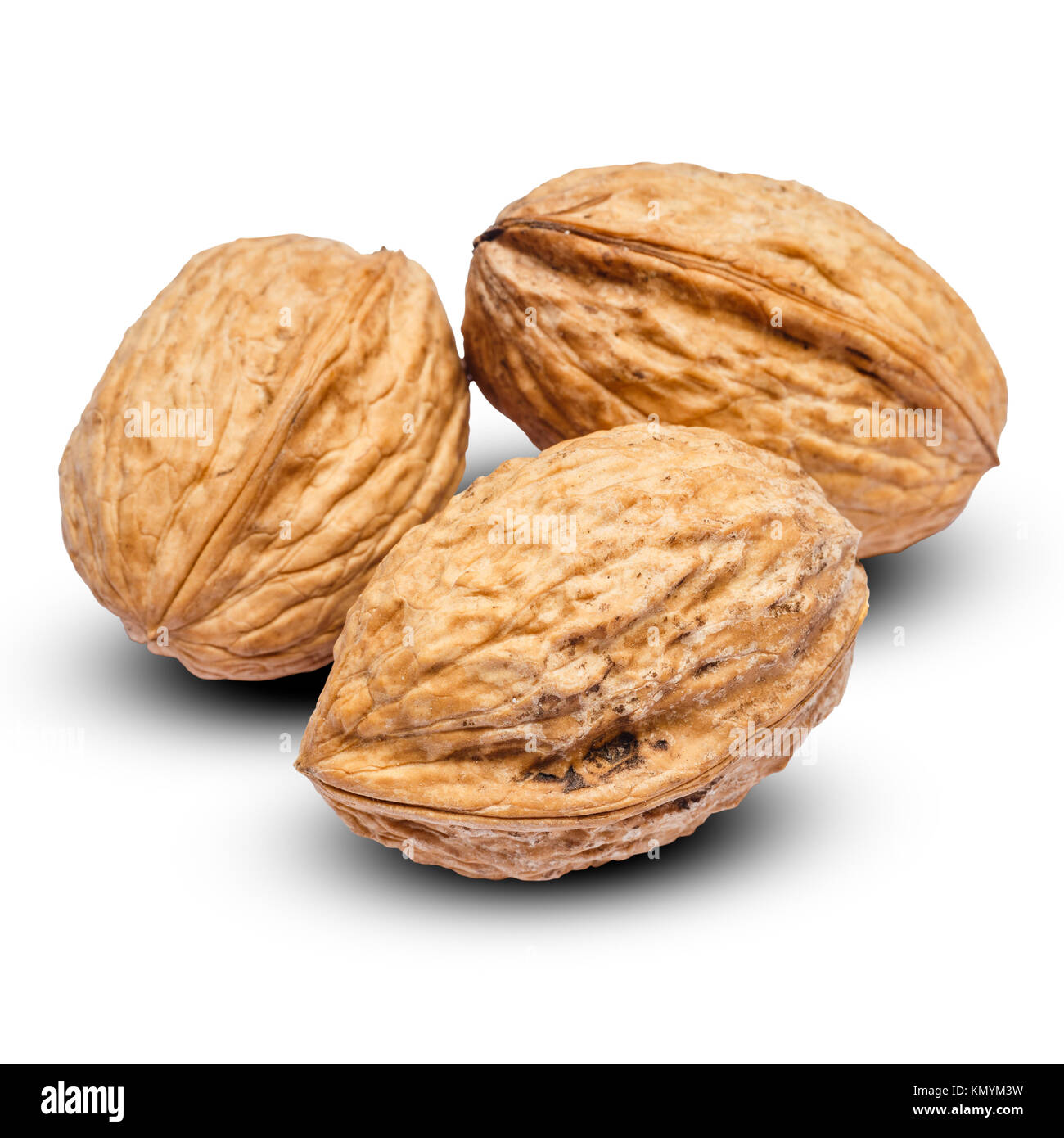 three whole walnuts isolated on white background. clipping path Stock ...