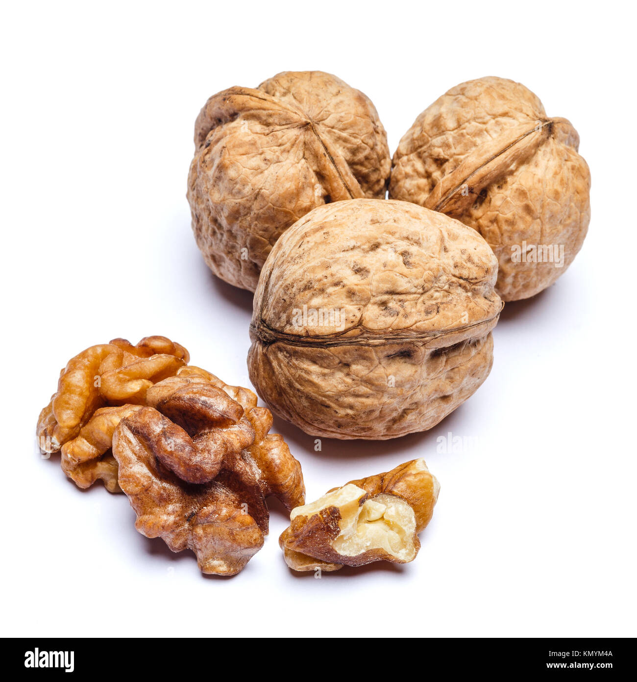 three whole walnuts isolated on white background. clipping path Stock ...
