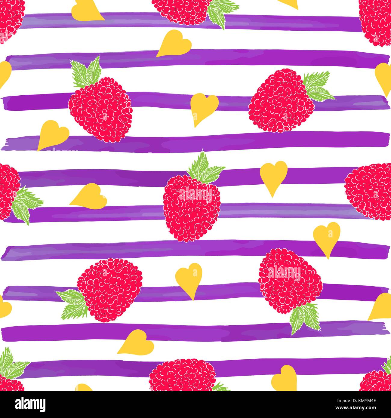 Raspberry hand drawn sketch striped Seamless Pattern. Vector ...
