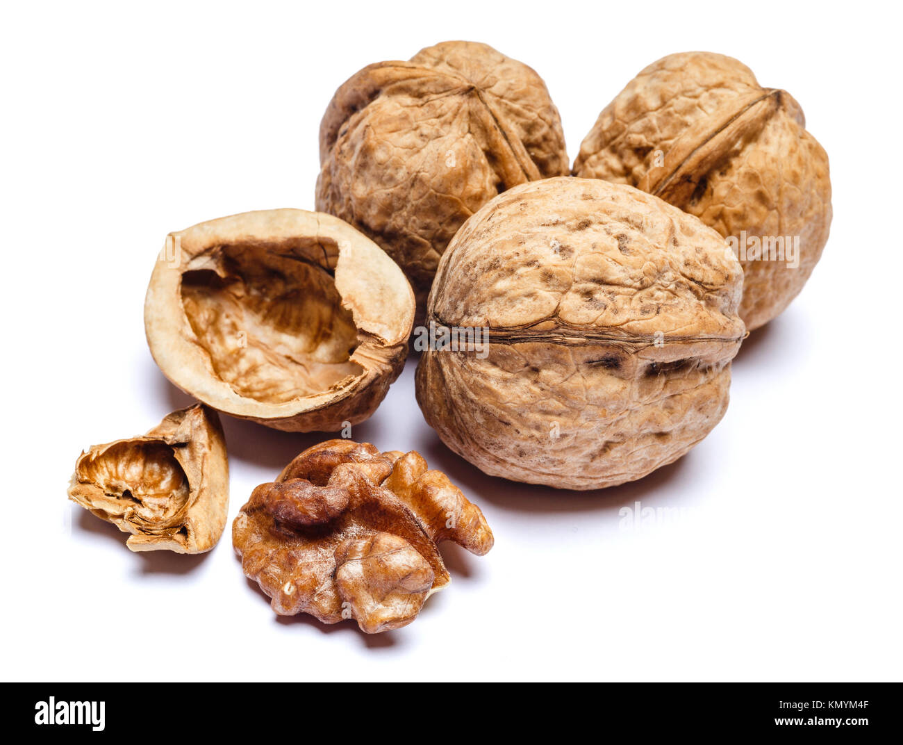 three whole walnuts isolated on white background. clipping path Stock ...