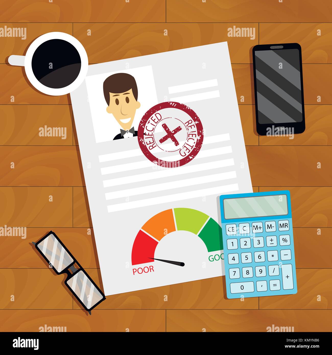 Loan refusal concept business. Vector document credit history and ...