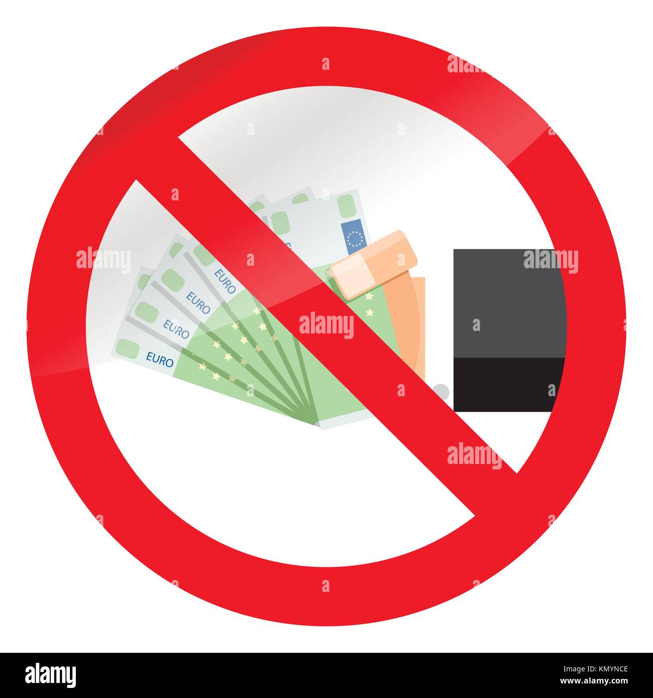 Prohibition of bribes symbol. No pay cash banknote euro, no bribery ...