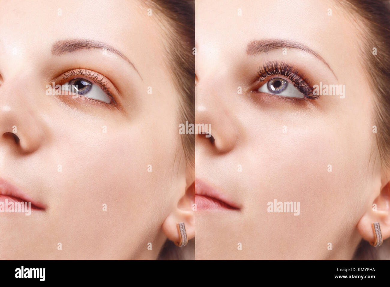Eyelash Extension Procedure. Comparison of female eyes before and after ...
