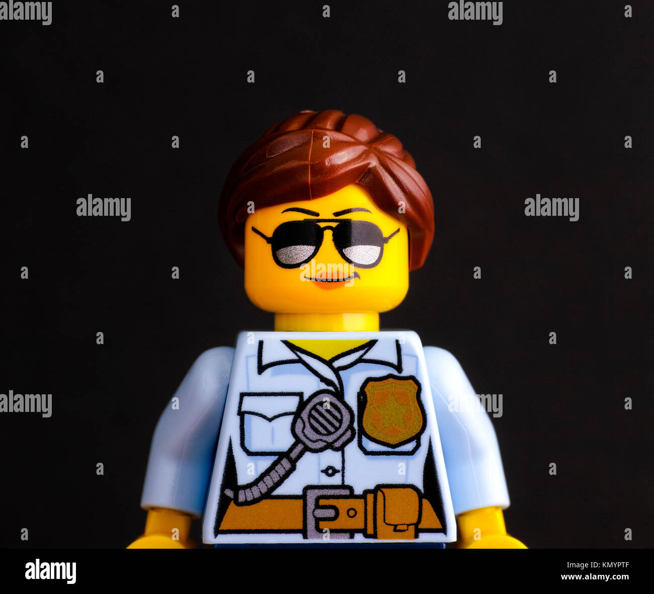 Tambov, Russian Federation - June 03, 2017 Portrait of Lego policewoman ...