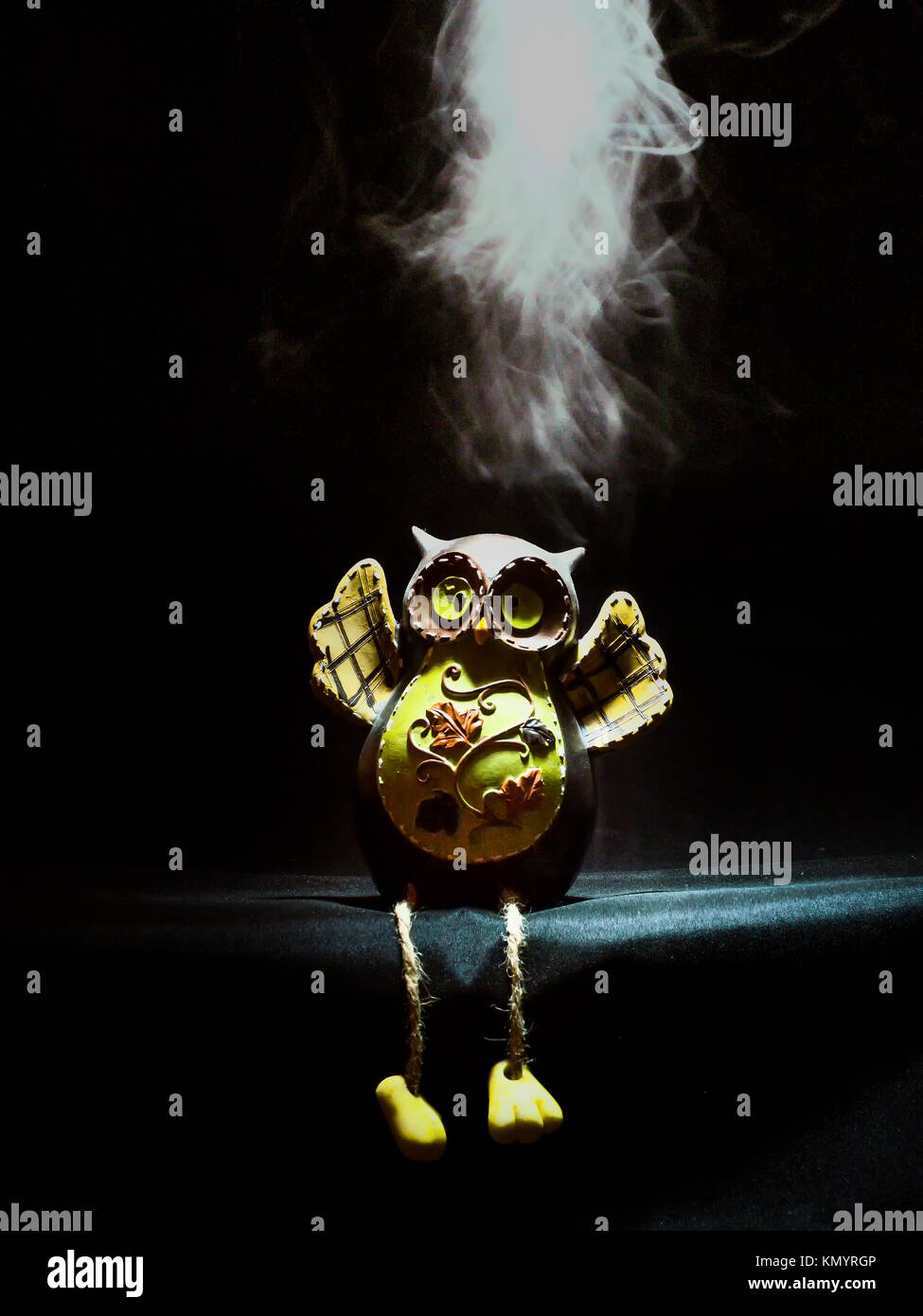 scary smoking owl. Owl Ghost in the dark Stock Photo - Alamy
