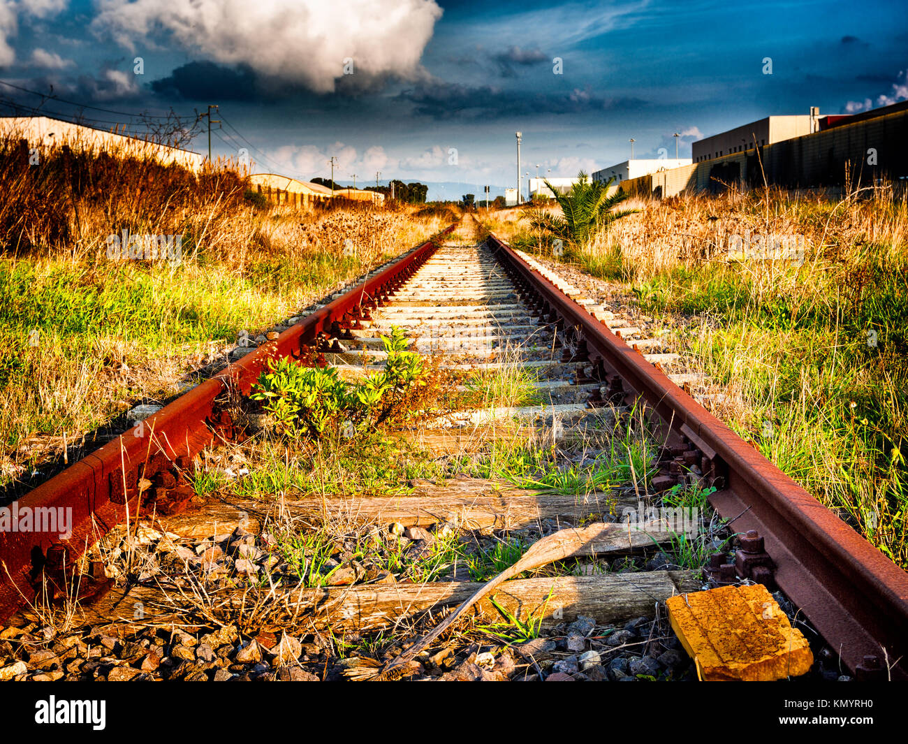 track for the infinite. Railway in abandoned place Stock Photo - Alamy
