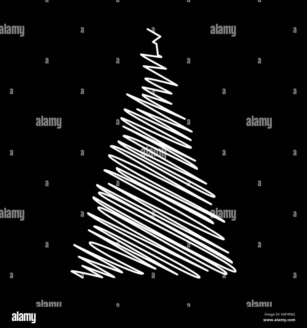 Christmas tree scribble design isolated on black background Stock ...