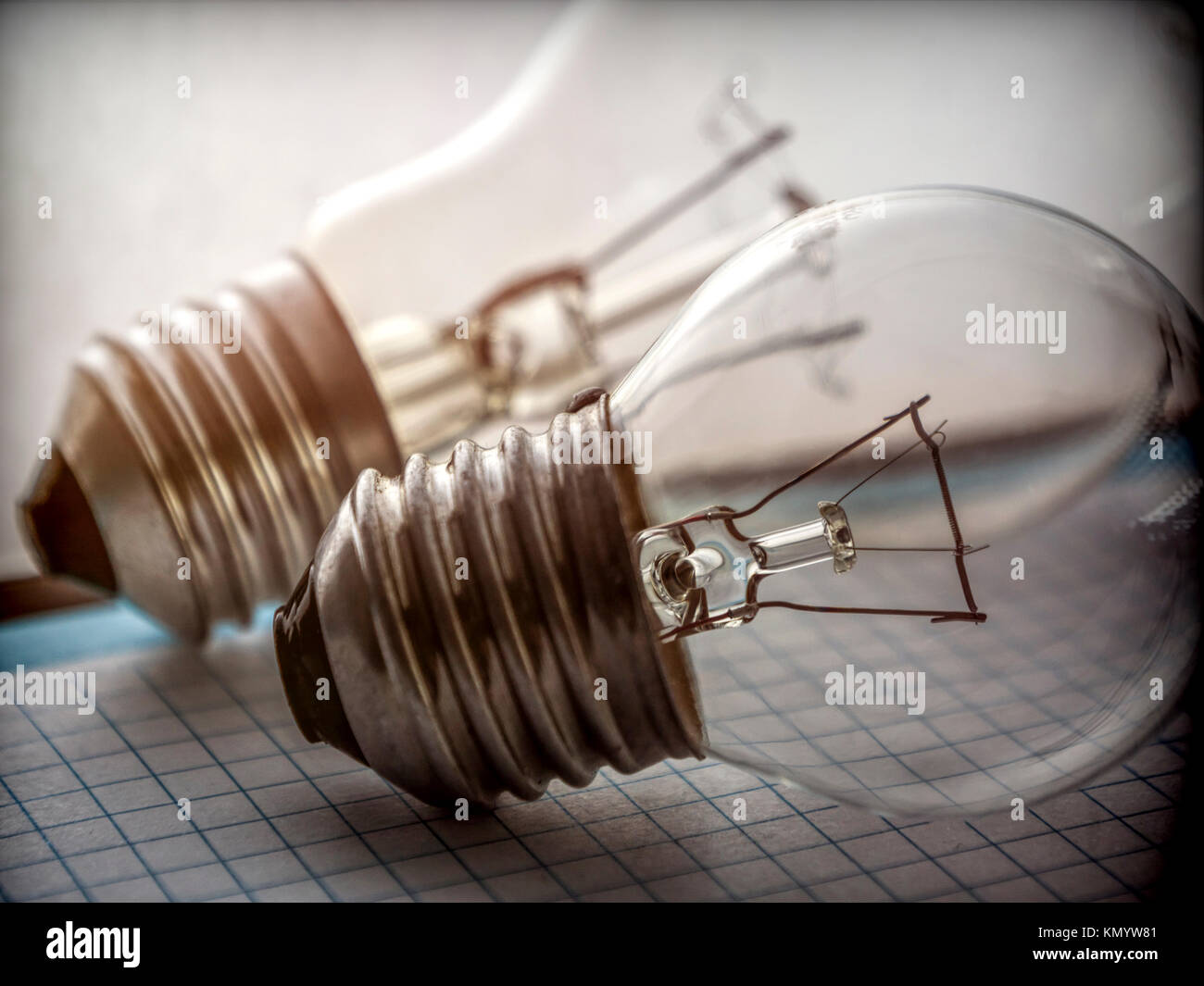 Two light bulbs old isolated on white background, concept saving energy ...