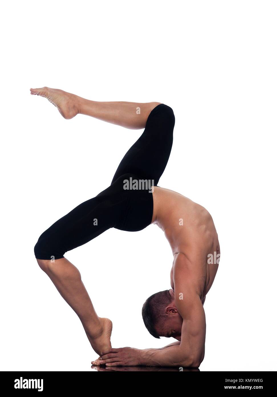 caucasian man gymnastic acrobatics balance isolated studio on white ...