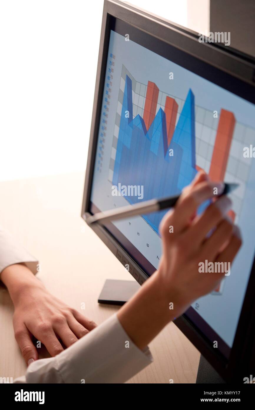 Business Person Using Touch Screen Monitor Stock Photo - Alamy