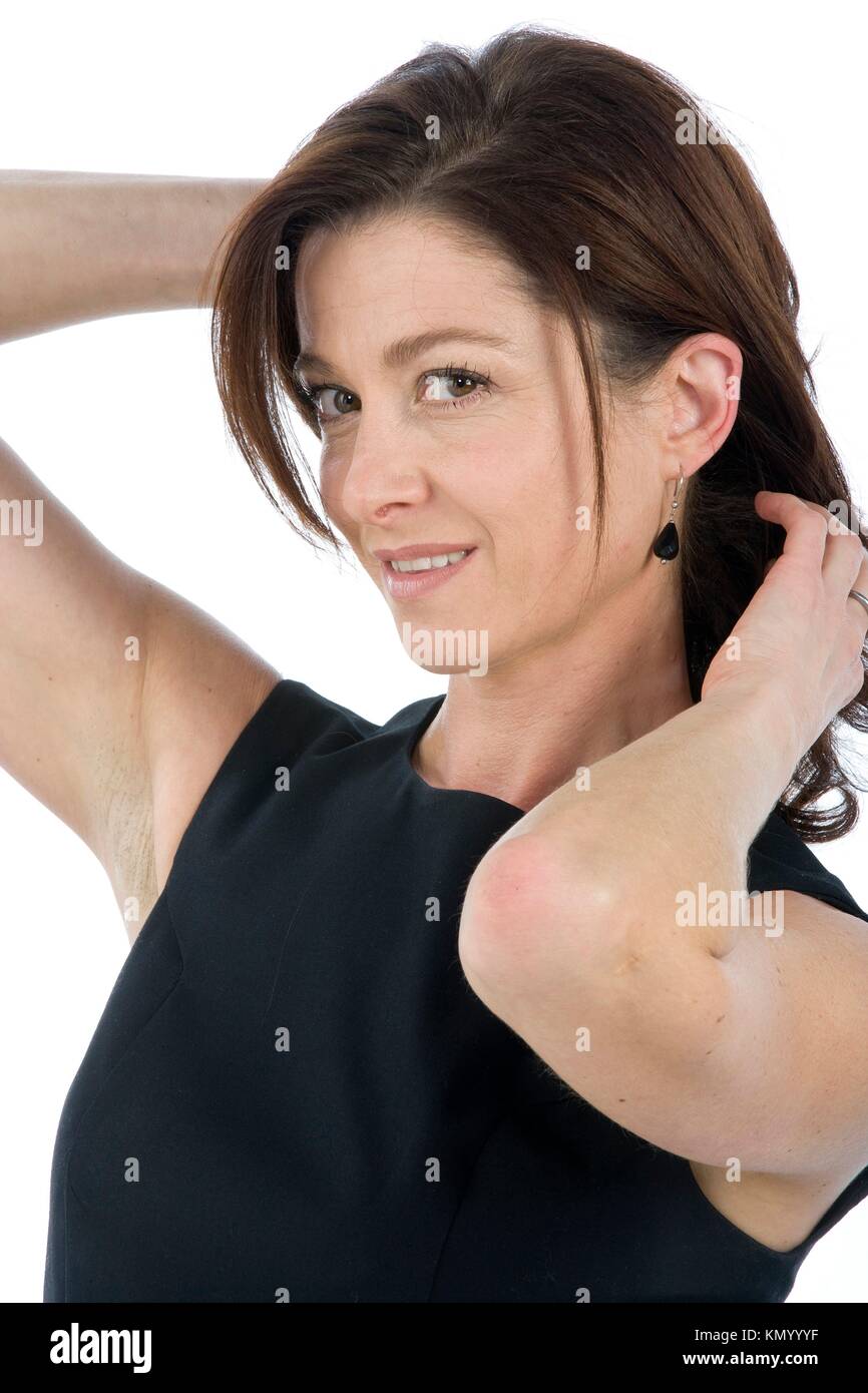 portrait on white background of a forty years old woman in studio Stock ...