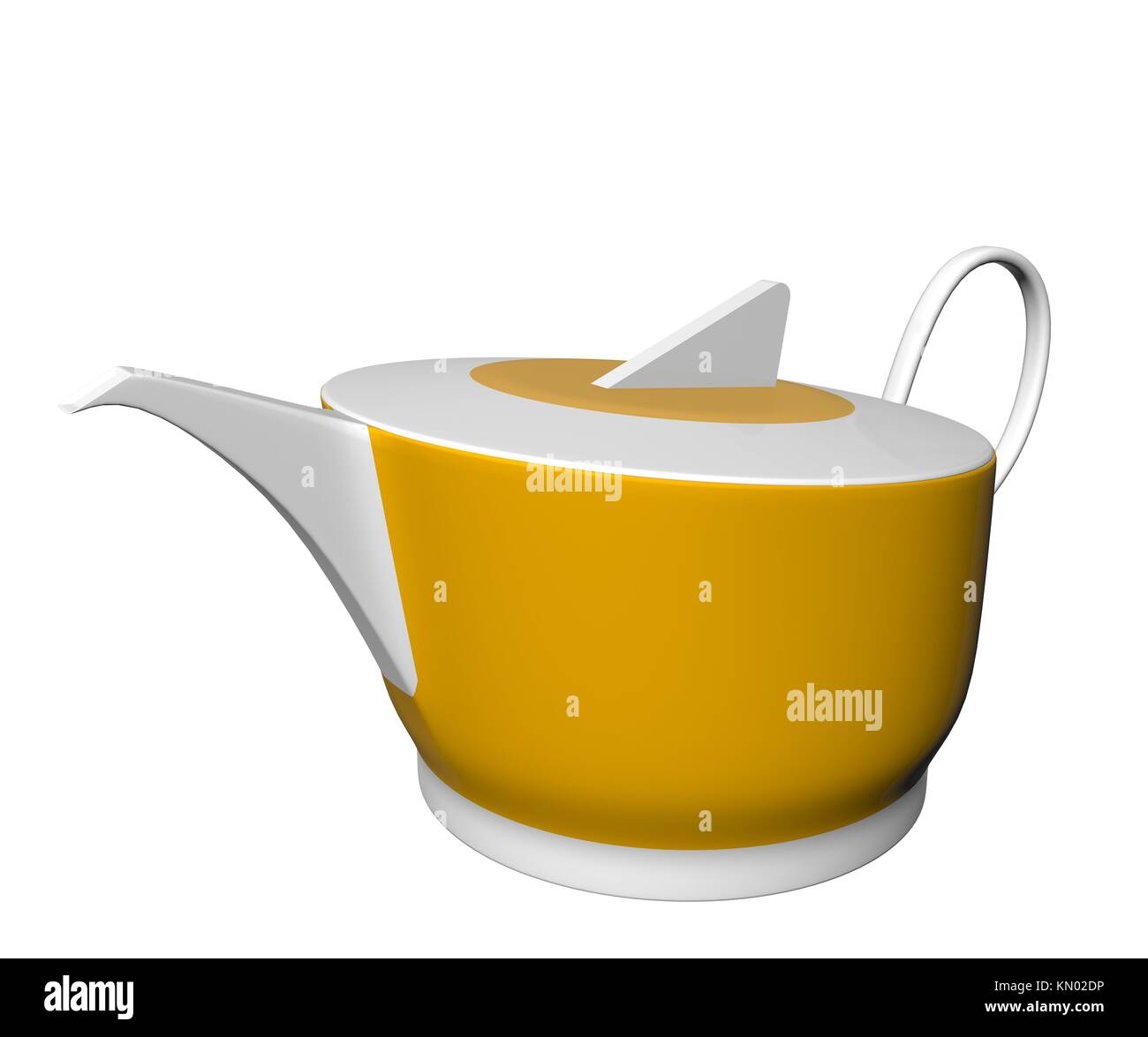 White and yellow ceramic tea pot, 3D illustration, isolated against a ...