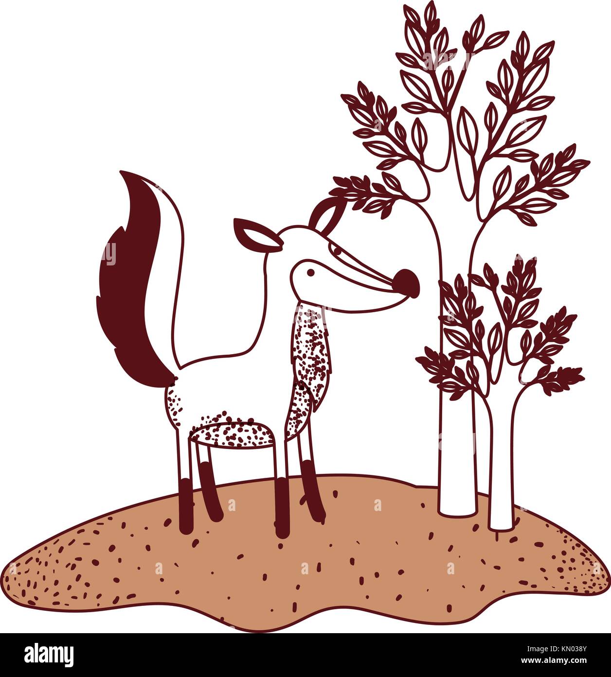 fox cartoon in forest next to the trees in color sections silhouette ...