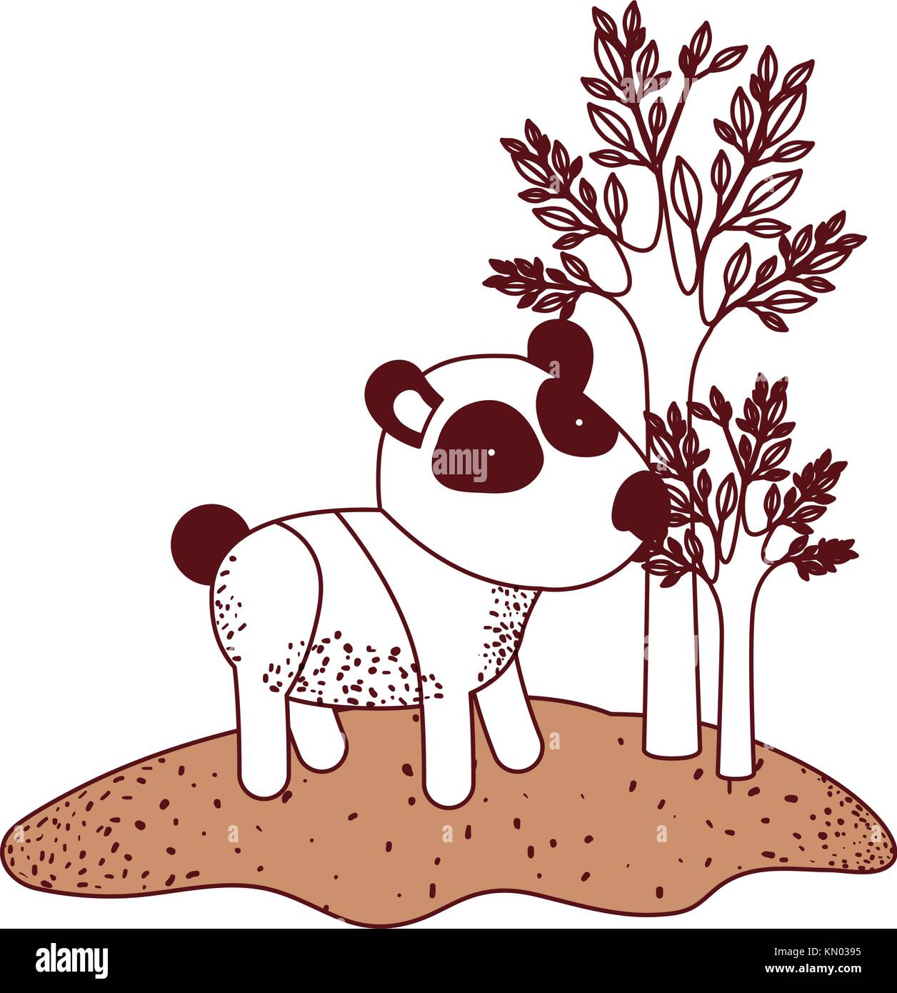 panda cartoon in forest next to the trees in color sections silhouette ...