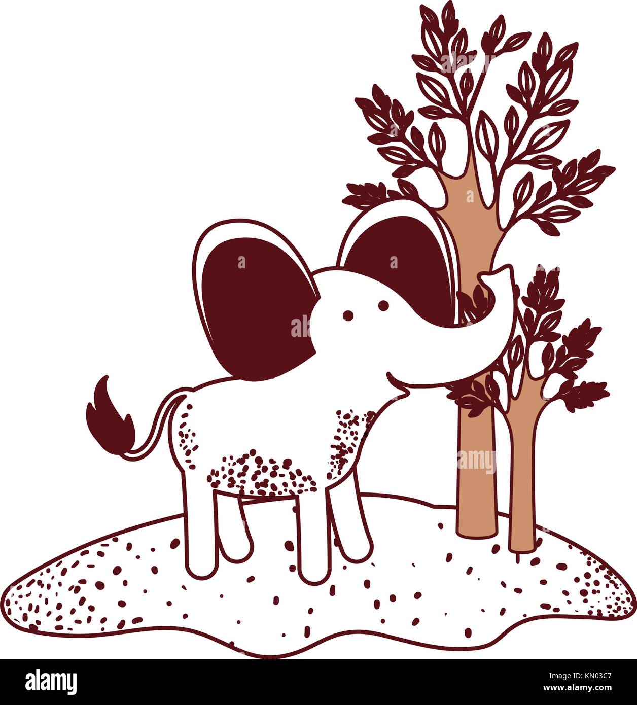elephant cartoon in forest next to the trees in color sections ...