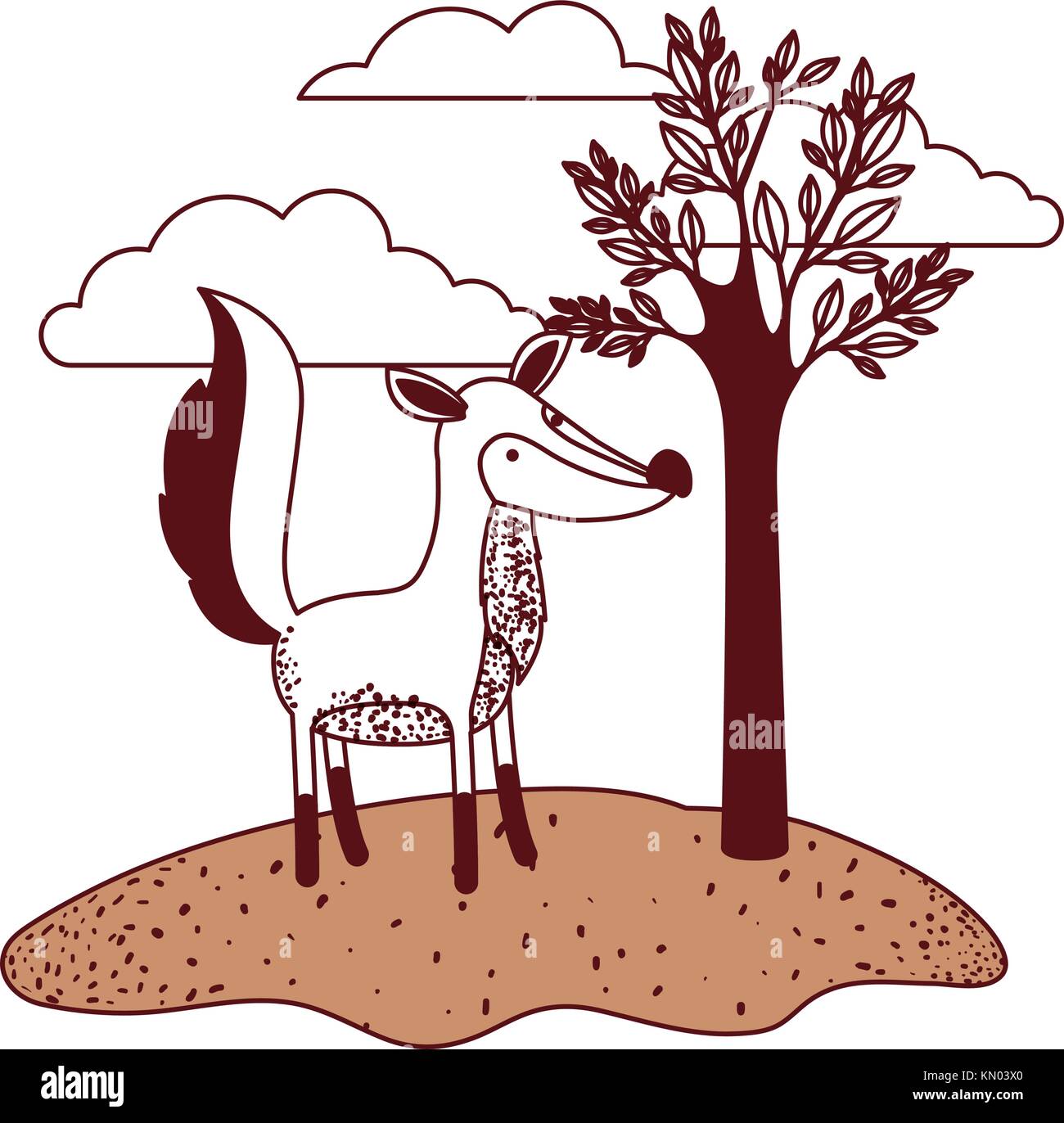 fox cartoon in outdoor scene with trees and clouds in color sections ...