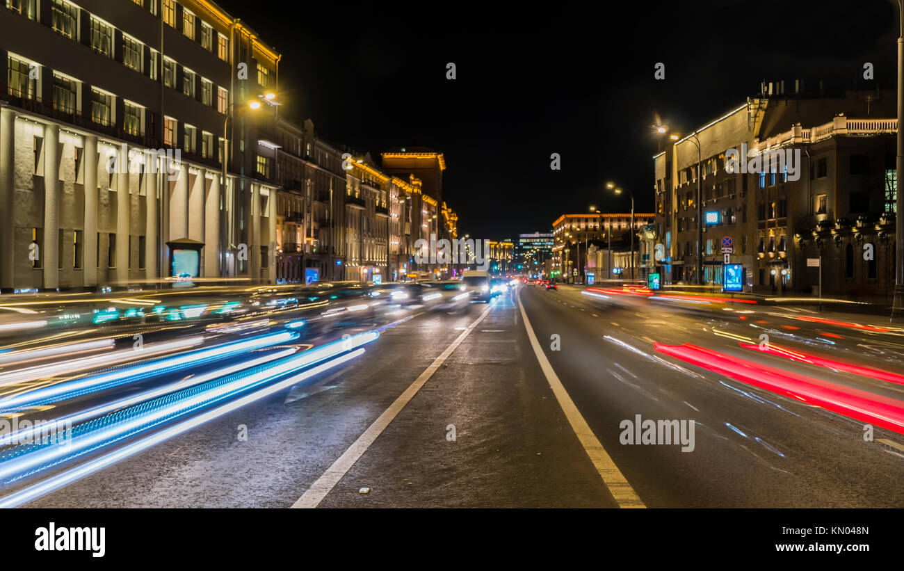 night traffic on the urban thoroughfare and road junction Stock Photo ...