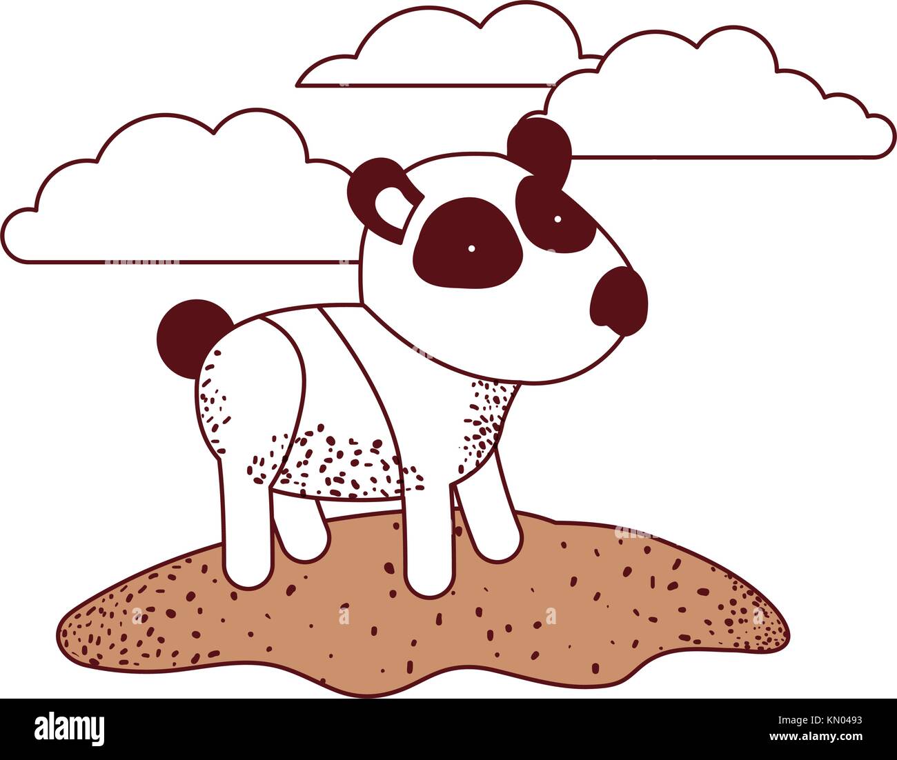 panda cartoon in outdoor scene with clouds in color sections silhouette ...