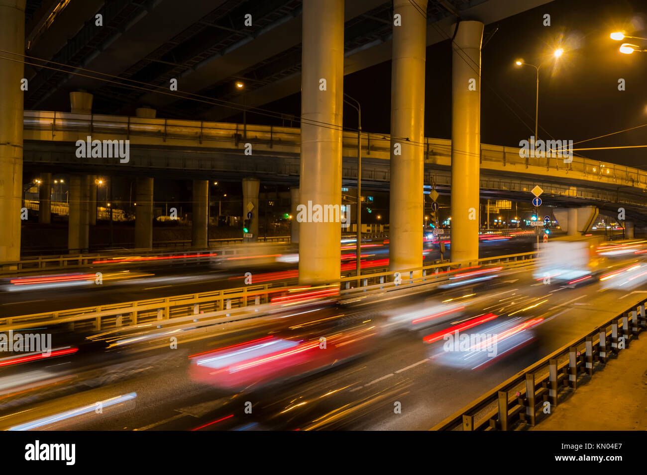 night traffic on the urban thoroughfare and road junction Stock Photo ...