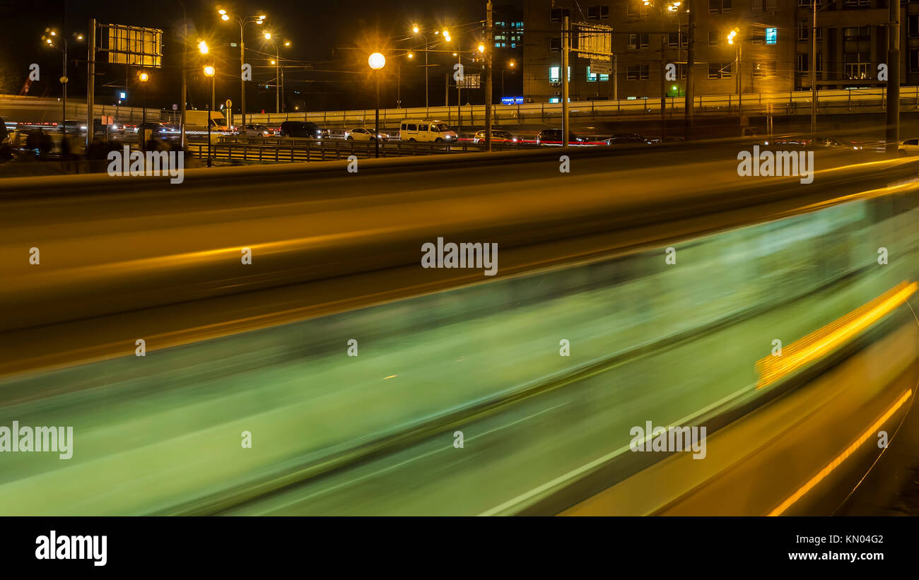 night traffic on the urban thoroughfare and road junction Stock Photo ...