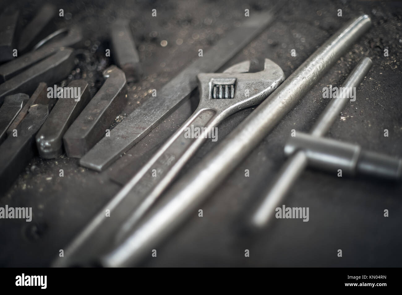 detail of precision tools Of Machinery At Workshop Stock Photo - Alamy