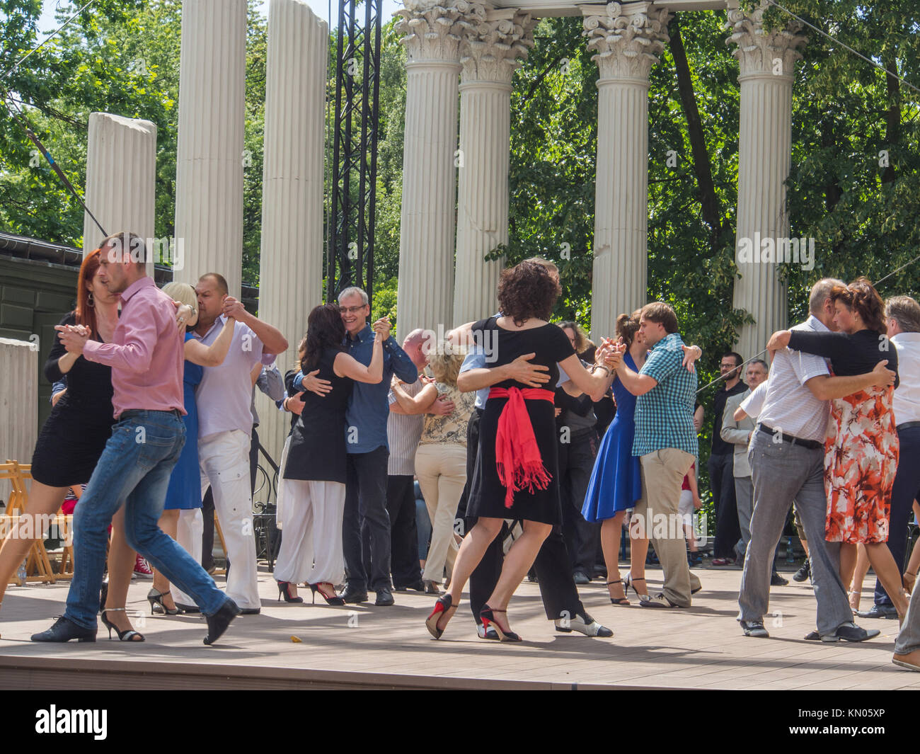 Warsaw, Poland - June 21, 2015: Street scene of people dancing tango in ...