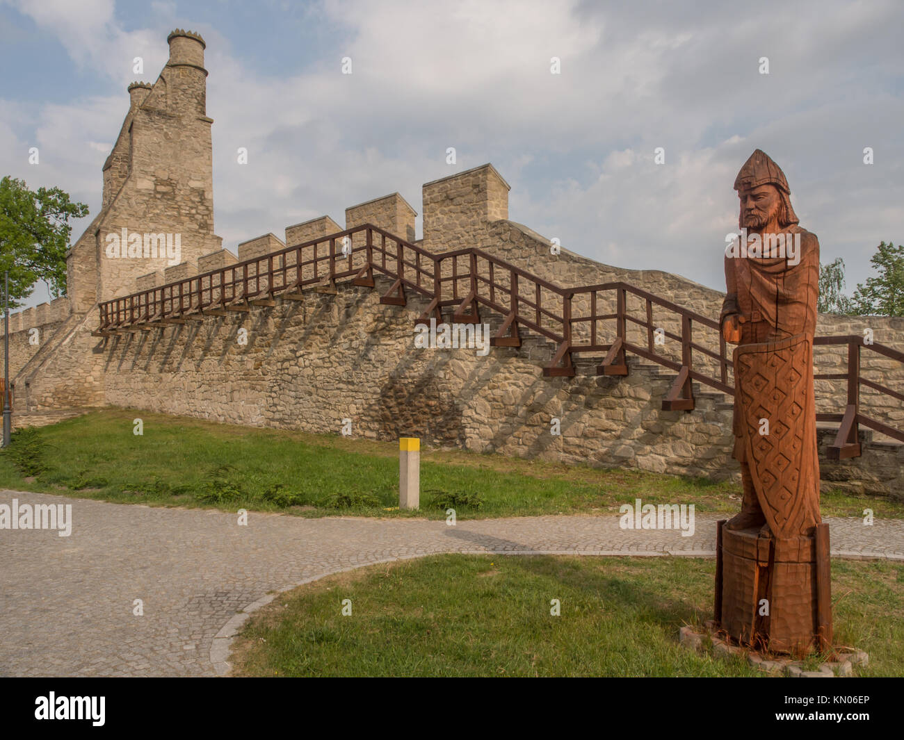 Szydlow, Poland - May 21, 2017: The Cracow Gate and walls of defense in ...