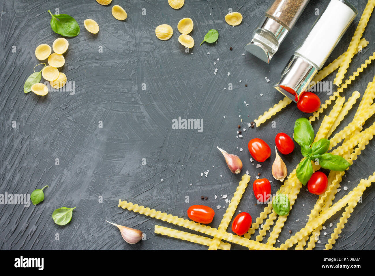 Italian foods concept and menu design. Mix of pasta, cheese, spices ...