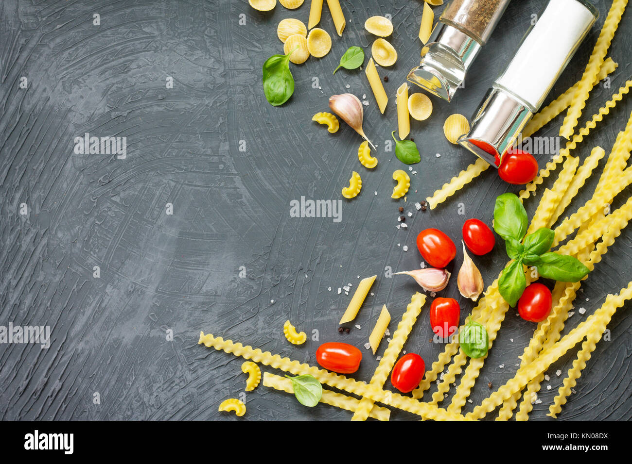 Italian foods concept and menu design. Mix of pasta, cheese, spices ...