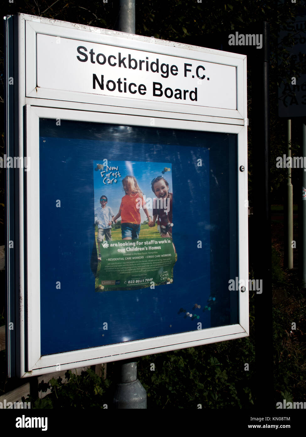 Stockbridge Football Club notice board outside recreation ground, plays ...