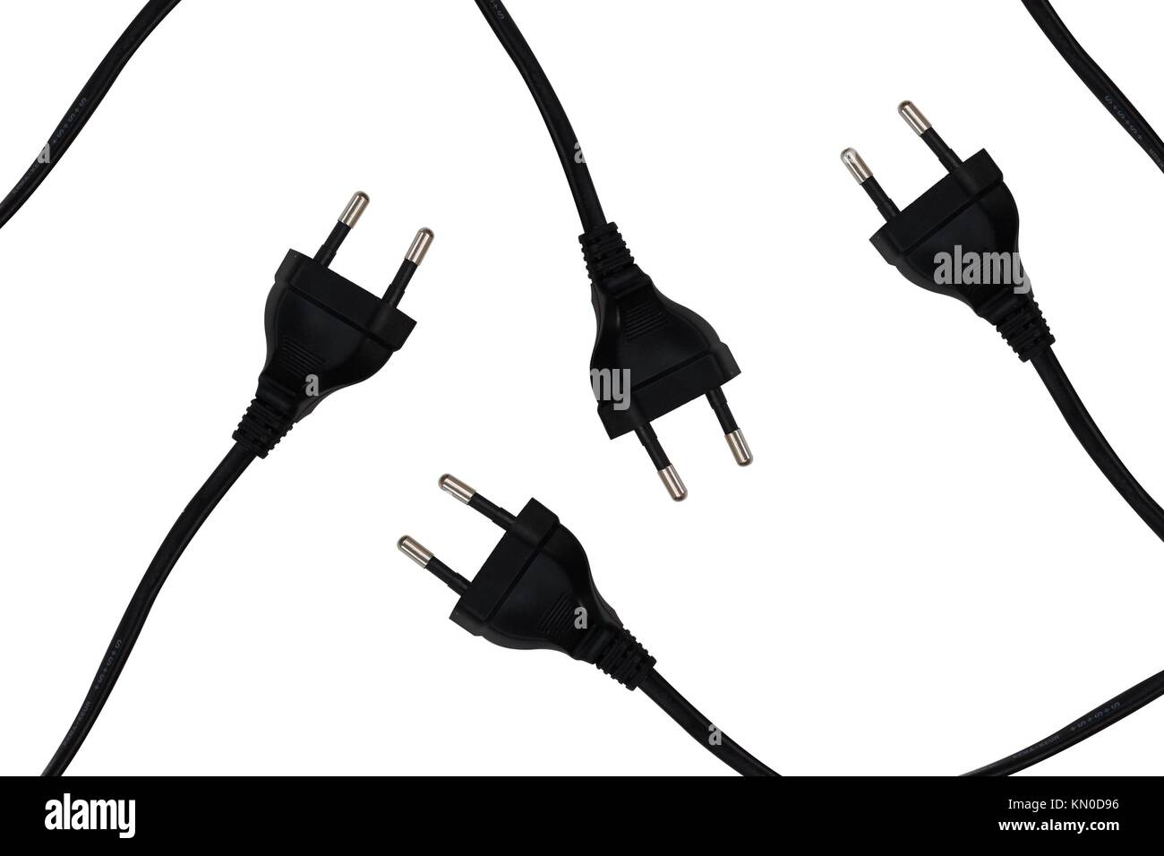 Black european power cords isolated on white Stock Photo - Alamy