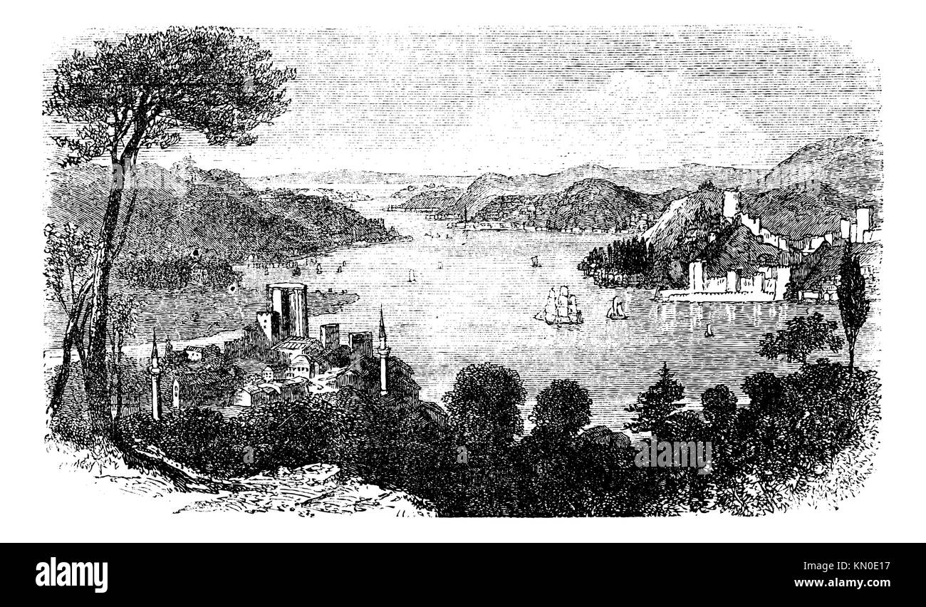Vintage engraving of istanbul Black and White Stock Photos & Images - Alamy