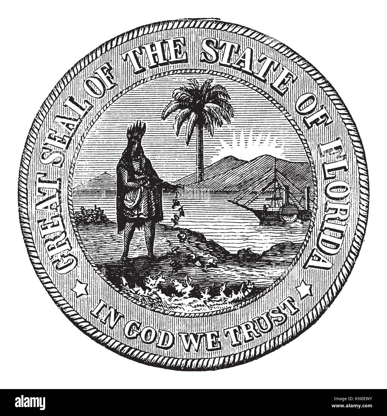Seal of Florida, USA, vintage engraved illustration Trousset ...