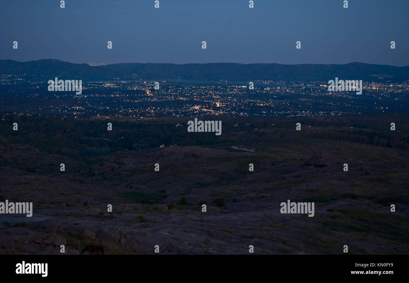 View of Punilla Valley, including Villa Carlos Paz, from Cerro Blanco ...