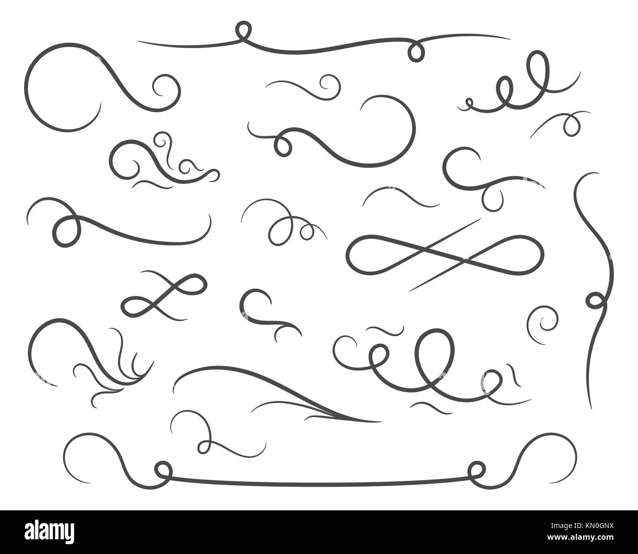 Abstract confusing twisted lines calligraphic design elements and decoration set. Vector ...