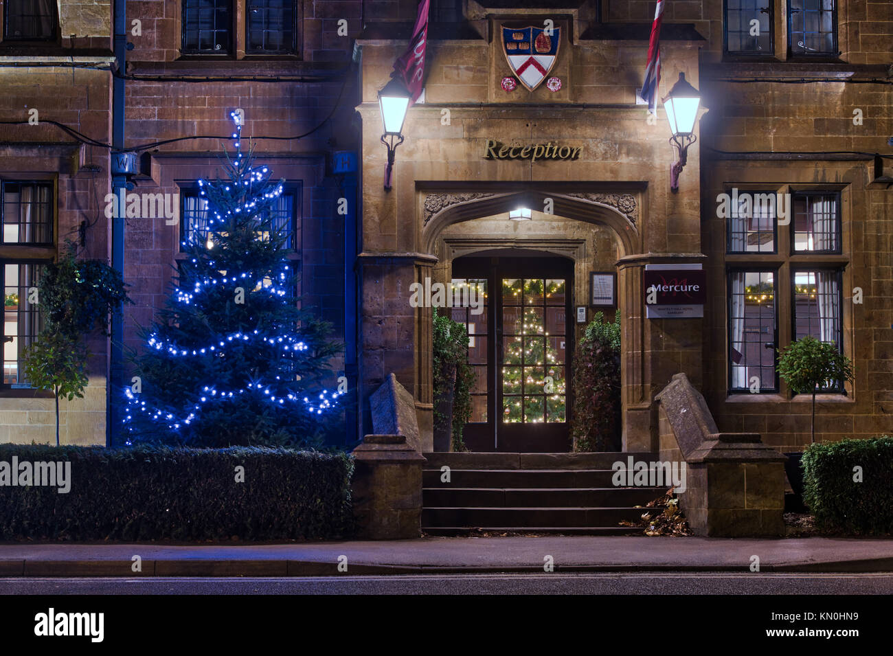 Christmas trees inside and out at the Whatley Hall hotel in Banbury ...