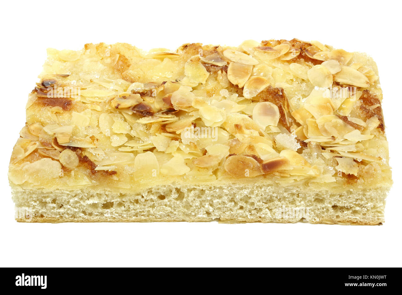 Traditional North German Butterkuchen (butter cake) isolated on white ...
