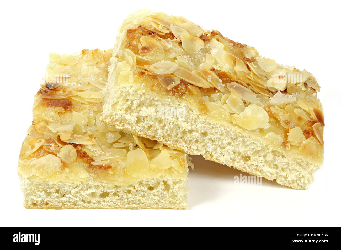 Traditional North German Butterkuchen (butter cake) isolated on white ...