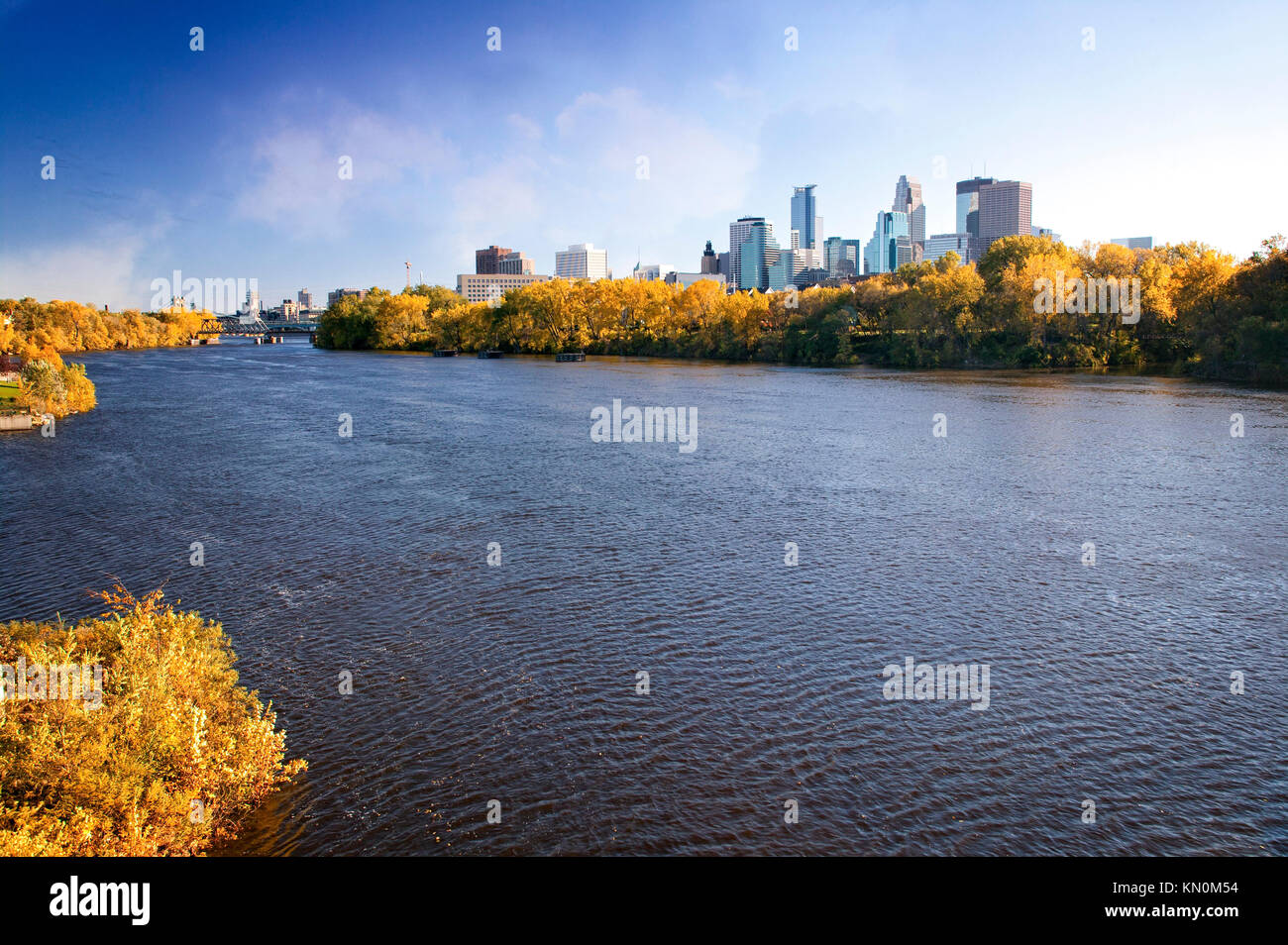 The Mississippi River flows south through Minneapolis, Minnesota Stock ...