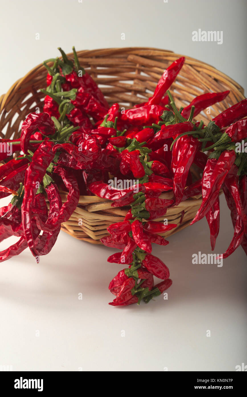 Spicy red pepper ground in the glass jar, with healthy dried peppers in ...