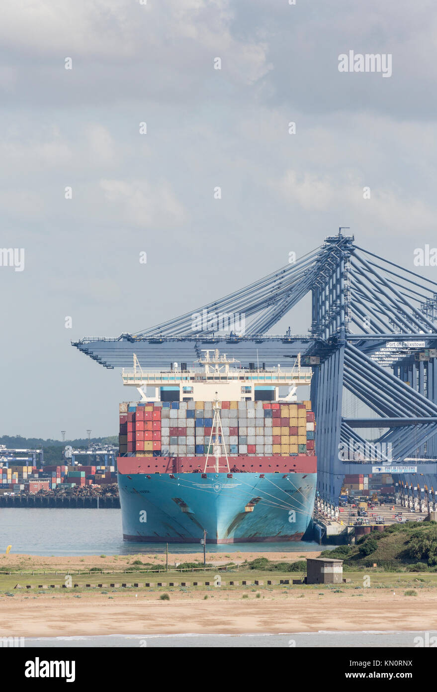A Maersk Line Triple-E container vessel at the Felixstowe Container ...