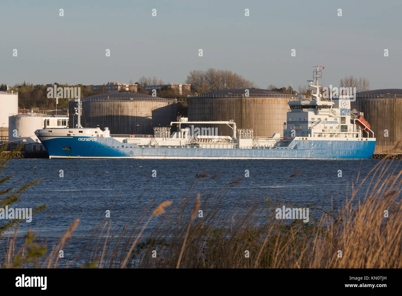 Product and chemical tanker Olympus at Aalborg East Harbour Stock Photo ...
